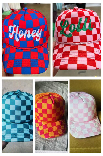 Custom Name Checkered Hat – Sew Fancy Designs