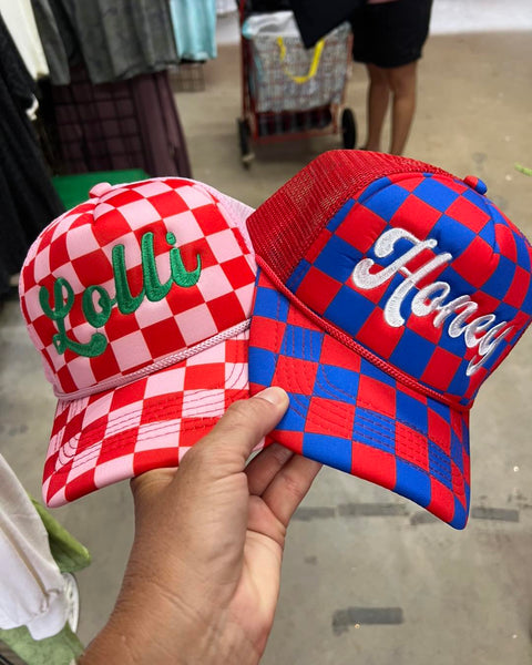 Custom Name Checkered Hat – Sew Fancy Designs